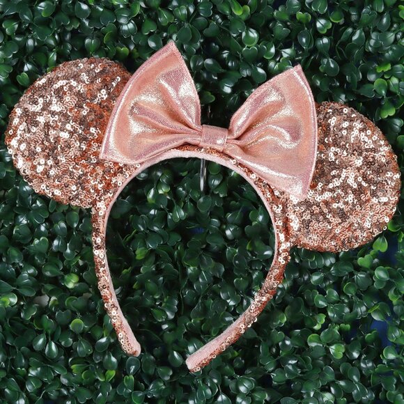 Disney | Accessories | Disney Parks Rose Gold Sequin Pink Bow Minnie ...